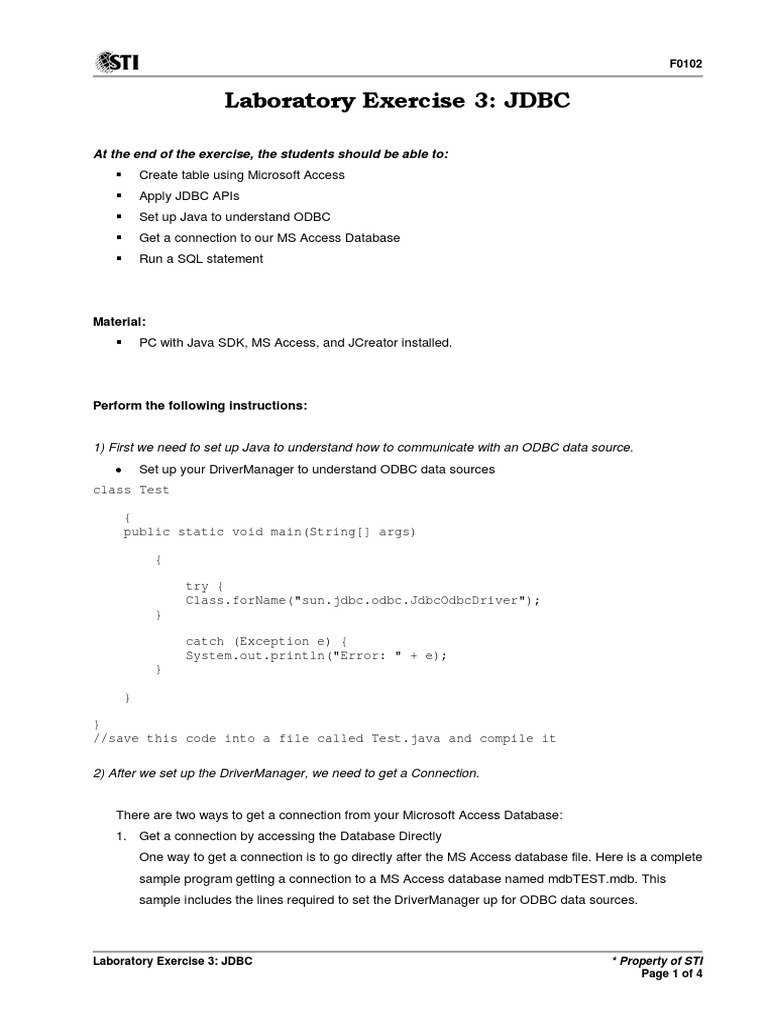 Laboratory Exercise 3: JDBC: at The End of The Exercise, The Students Should Be Able To ...