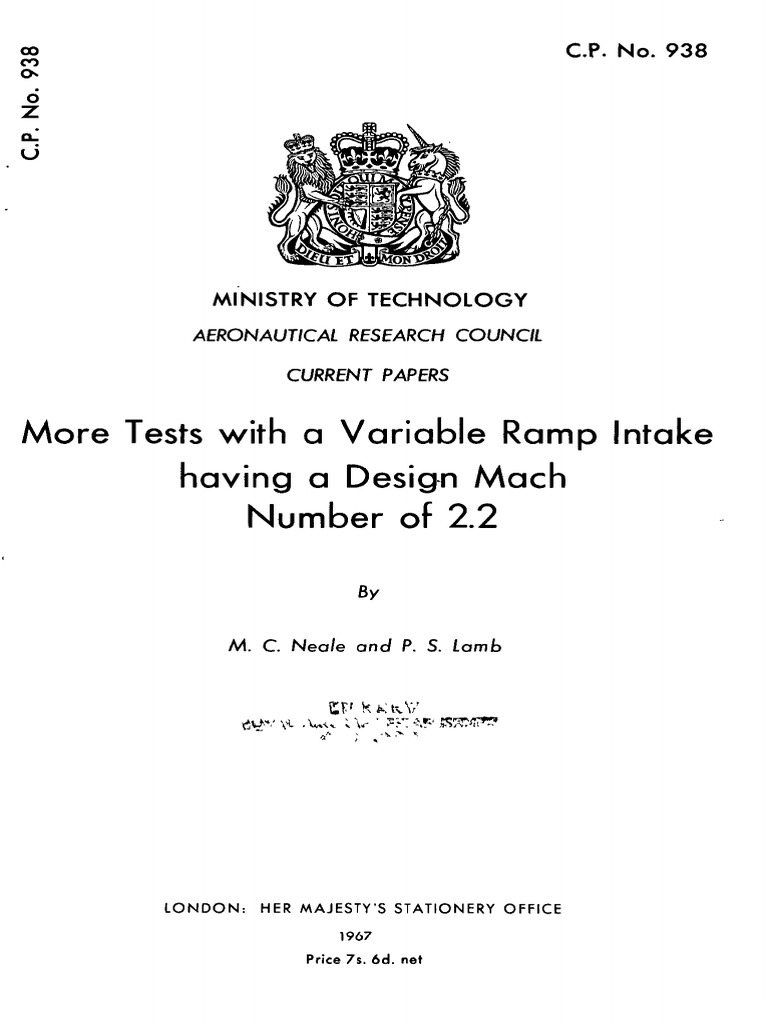 More Tests With A Variable Ramp Intake Having A Design Mach Number of 2 ...