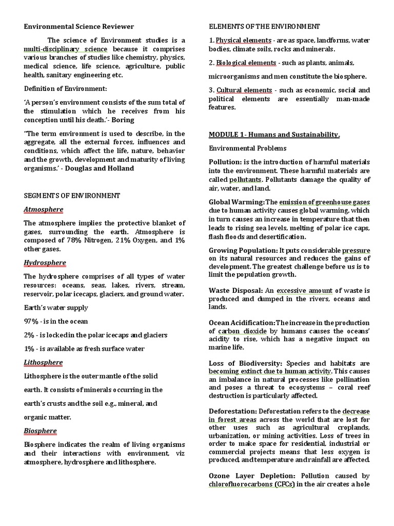 Environmental Science Reviewer Prelim | PDF | Natural Environment ...