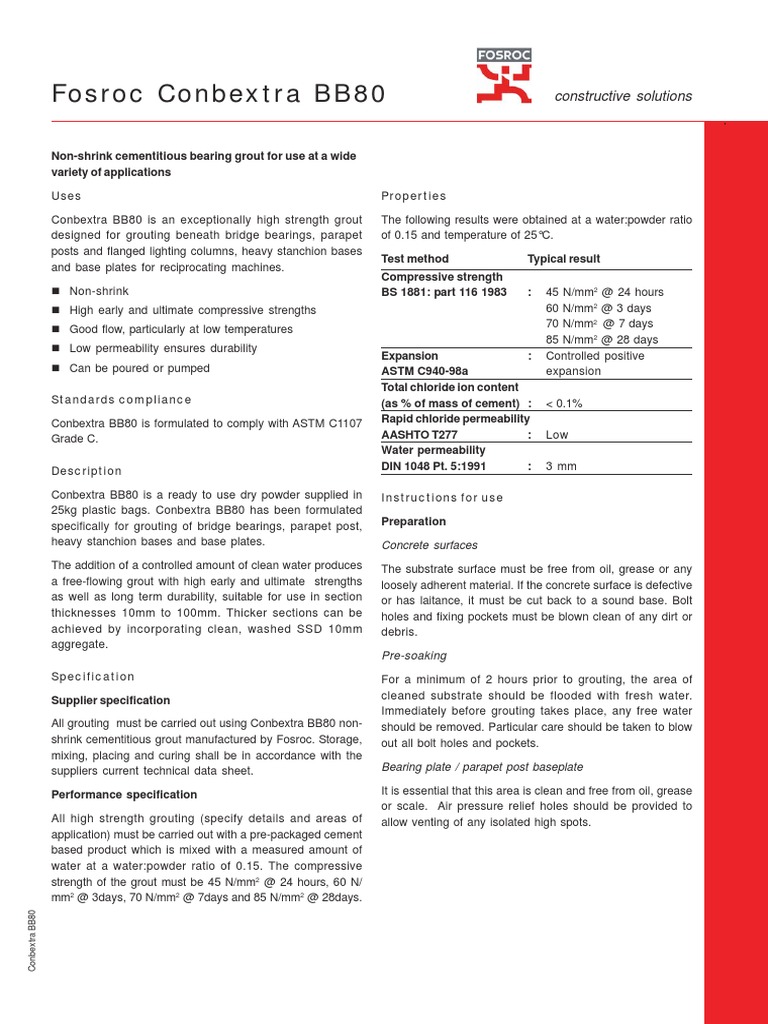 Fosroc Conbextra BB80: Constructive Solutions | PDF | Concrete | Cement