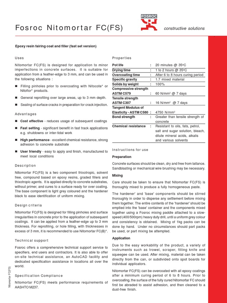 Fosroc Nitomortar FC (FS) : Constructive Solutions | PDF | Concrete | Epoxy
