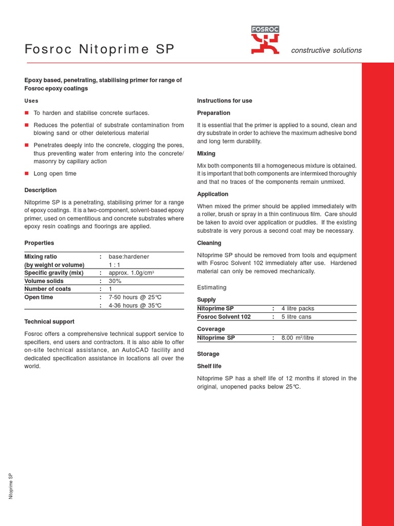 Fosroc Nitoprime SP: Constructive Solutions | PDF | Epoxy | Concrete
