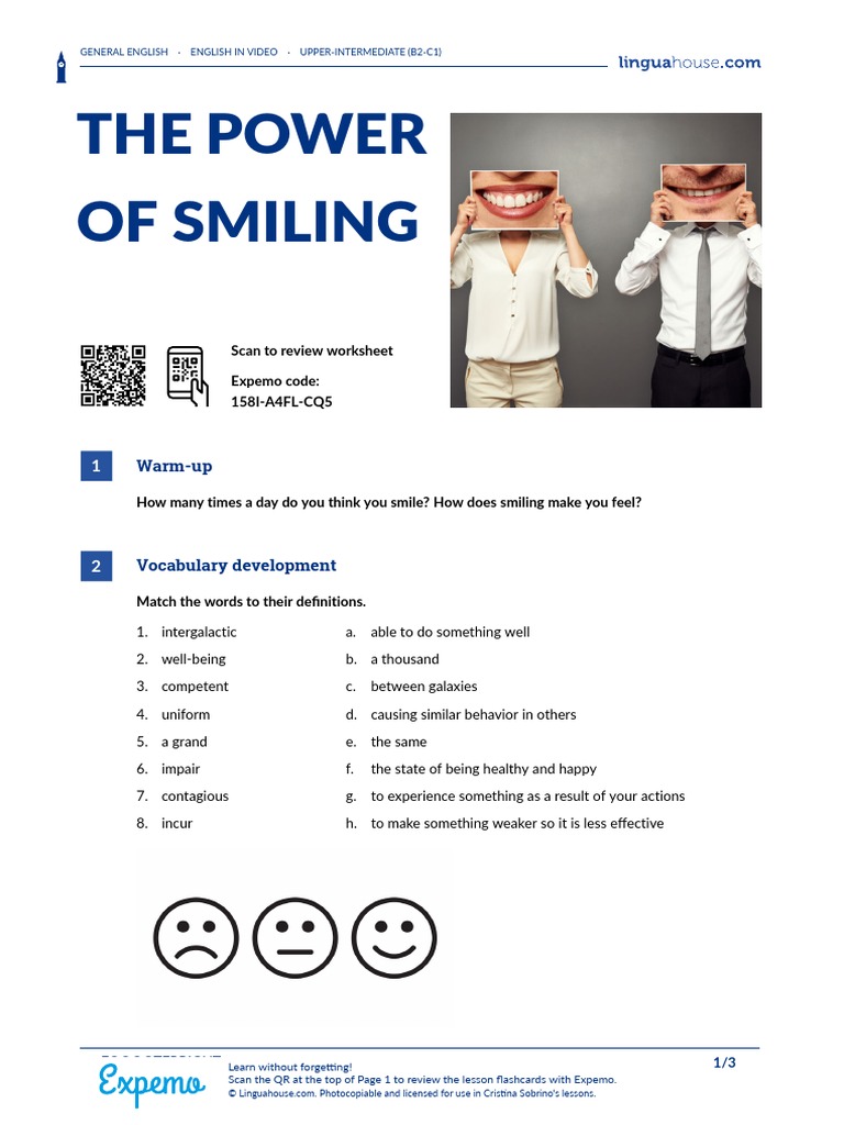 The Power of Smiling British English Teacher Ver2 | PDF | Smile | Cognition