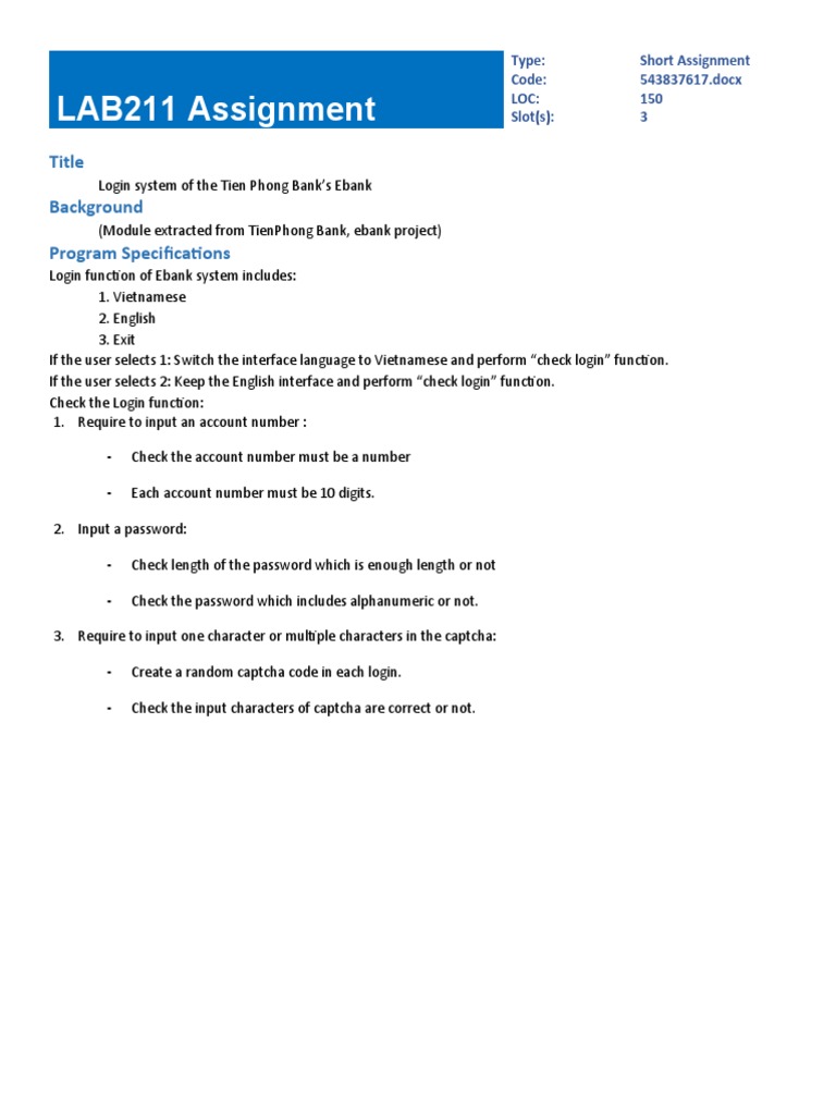 LAB211 Assignment: Title Background Program Specifications | PDF ...