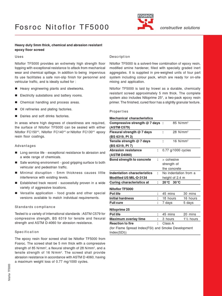 Fosroc Nitoflor TF5000: Constructive Solutions | PDF | Epoxy | Concrete