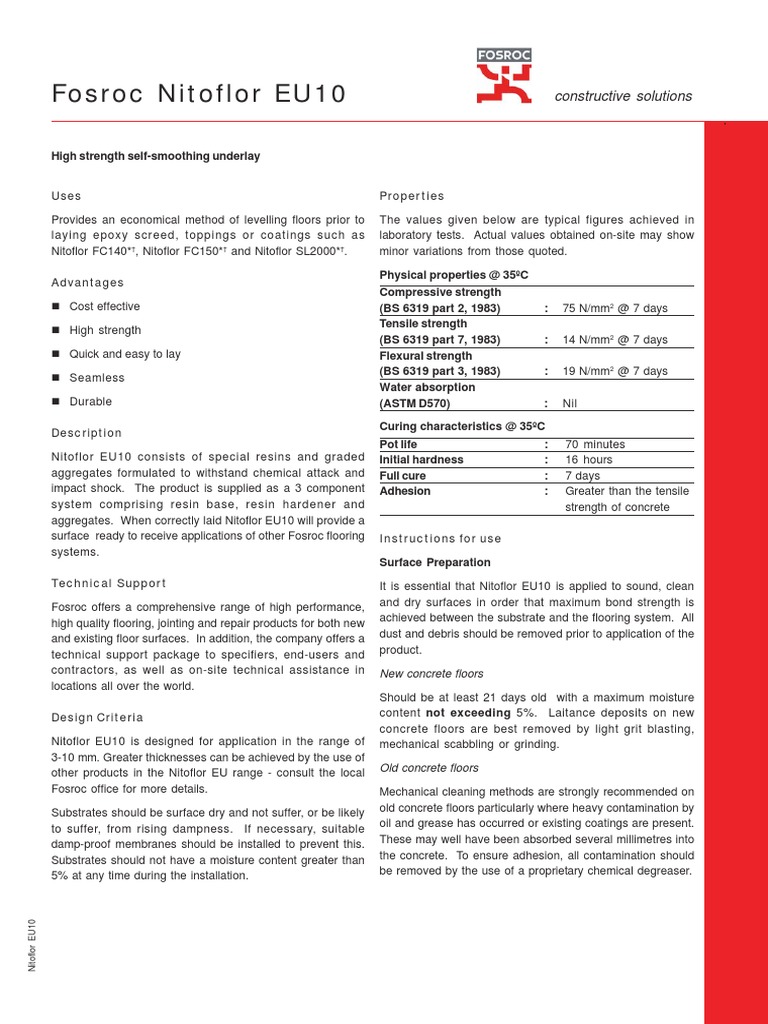Fosroc Nitoflor EU10: Constructive Solutions | PDF | Epoxy | Concrete