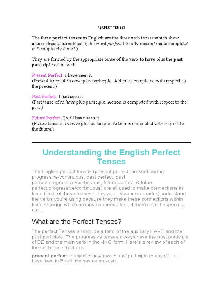 Understanding The English Perfect Tenses | PDF | Perfect (Grammar ...