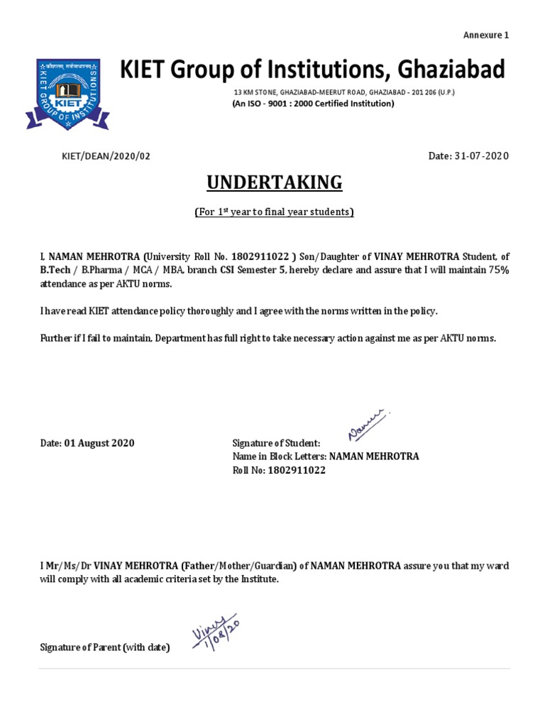 Undertaking Attendance | PDF