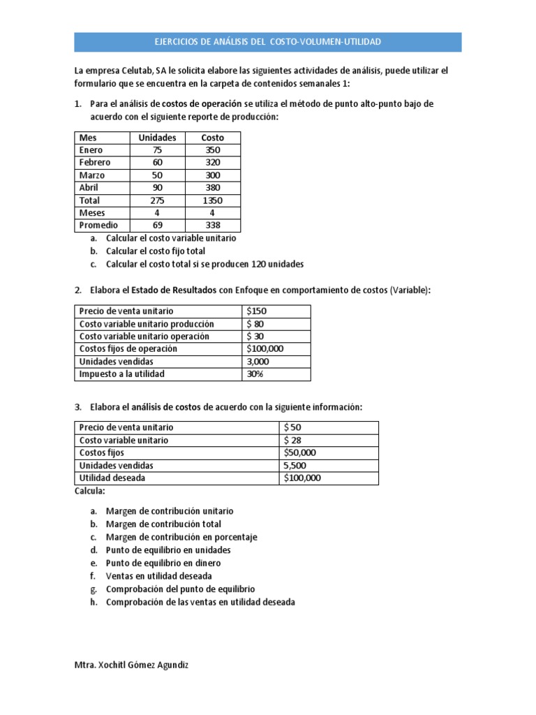 Ejercicios de Análisis de Costo-Volumen-Utilidad | PDF