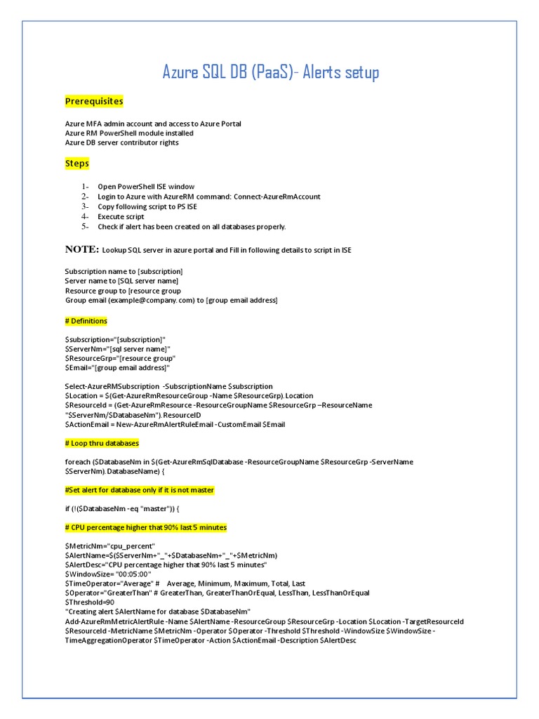 Azure SQL Alert Setup Guide | PDF | Software | Software Development