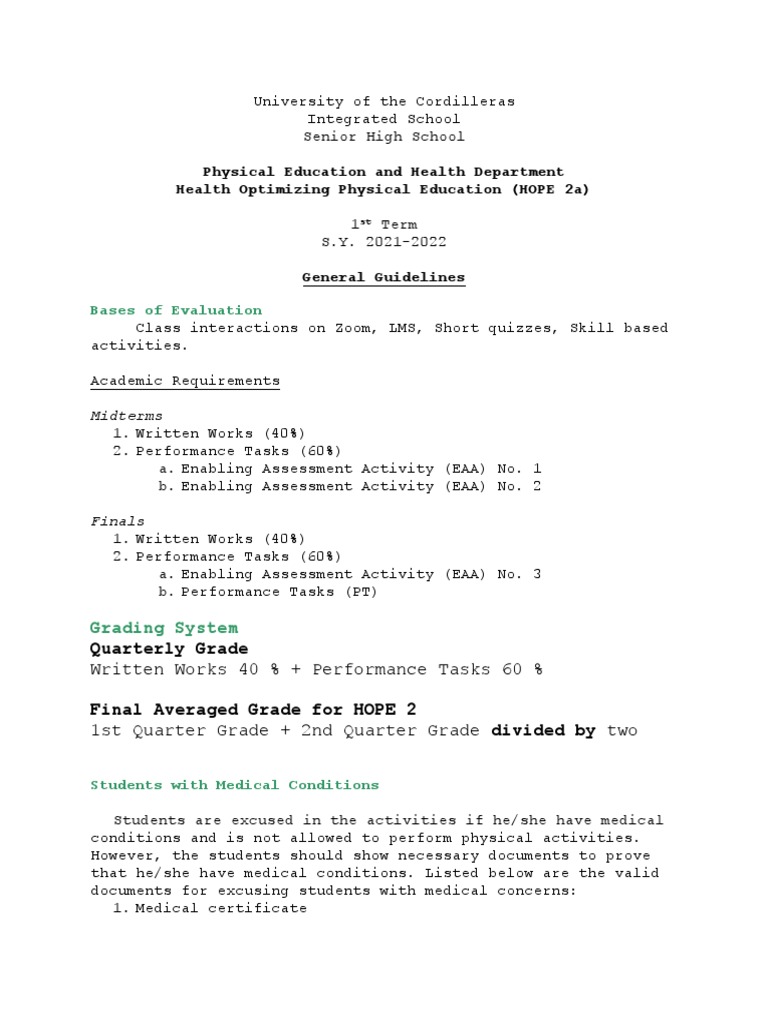 Physical Education and Health Department Health Optimizing Physical ...