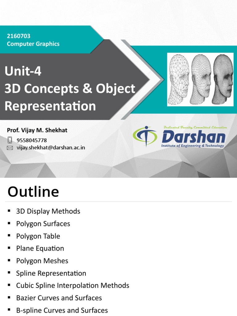 Unit-4 3D Concepts & Object Representation: 2160703 Computer Graphics ...