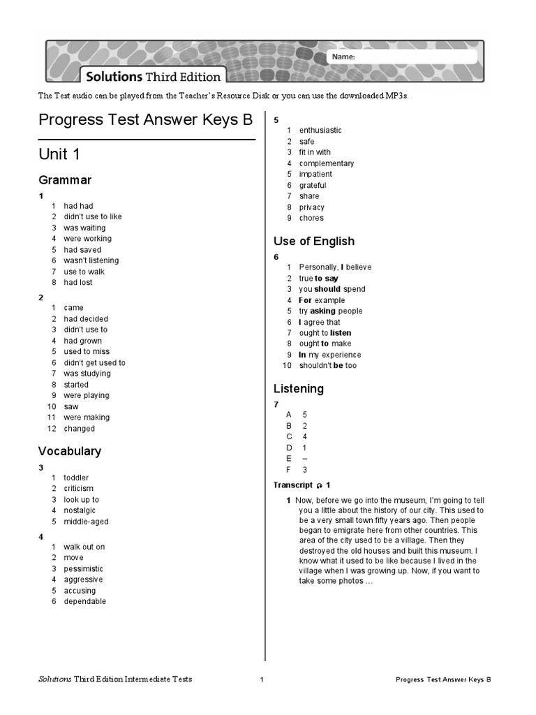 Progress Test Answer Keys B Unit 1: Grammar | PDF | Mount Everest