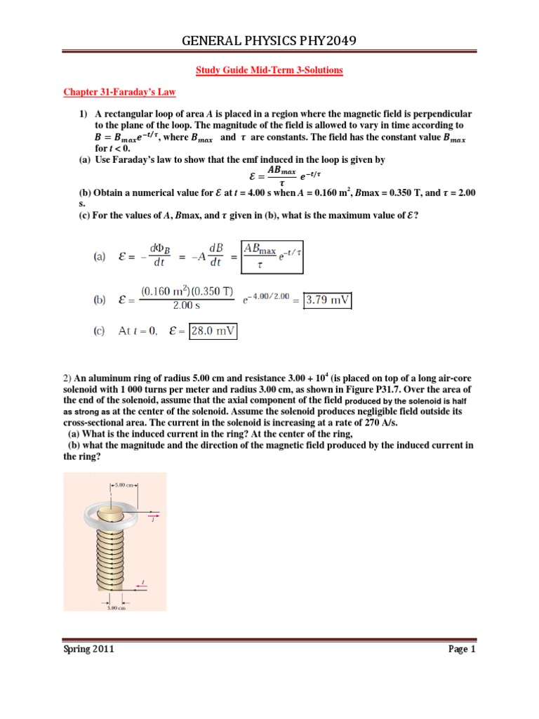 Physics Midterm Study Solutions | PDF | Inductor | Magnetic Field