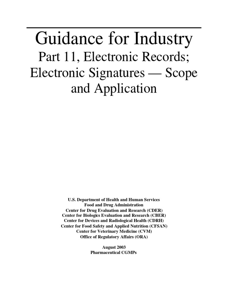 FDA Guidance on Electronic Records & Signatures | PDF | Food And Drug ...
