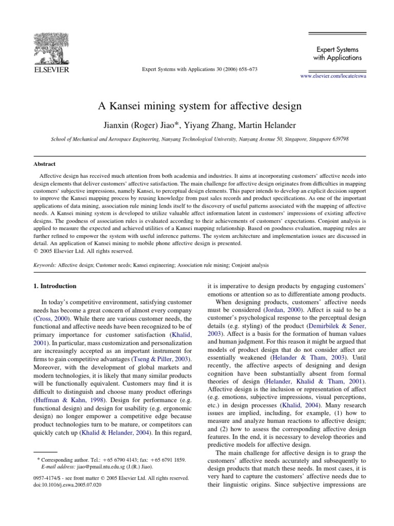 A Kansei Mining System For Affective Design: Jianxin (Roger) Jiao ...