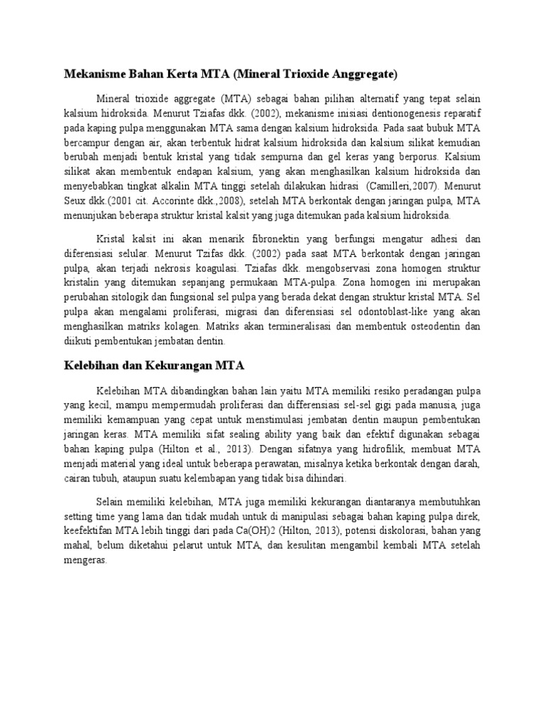 Mekanisme dan Karakteristik MTA Gigi | PDF