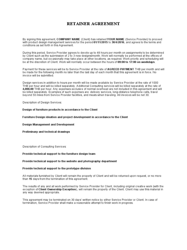 Contract Retainer Agreement Sample | PDF | Government | Business Law