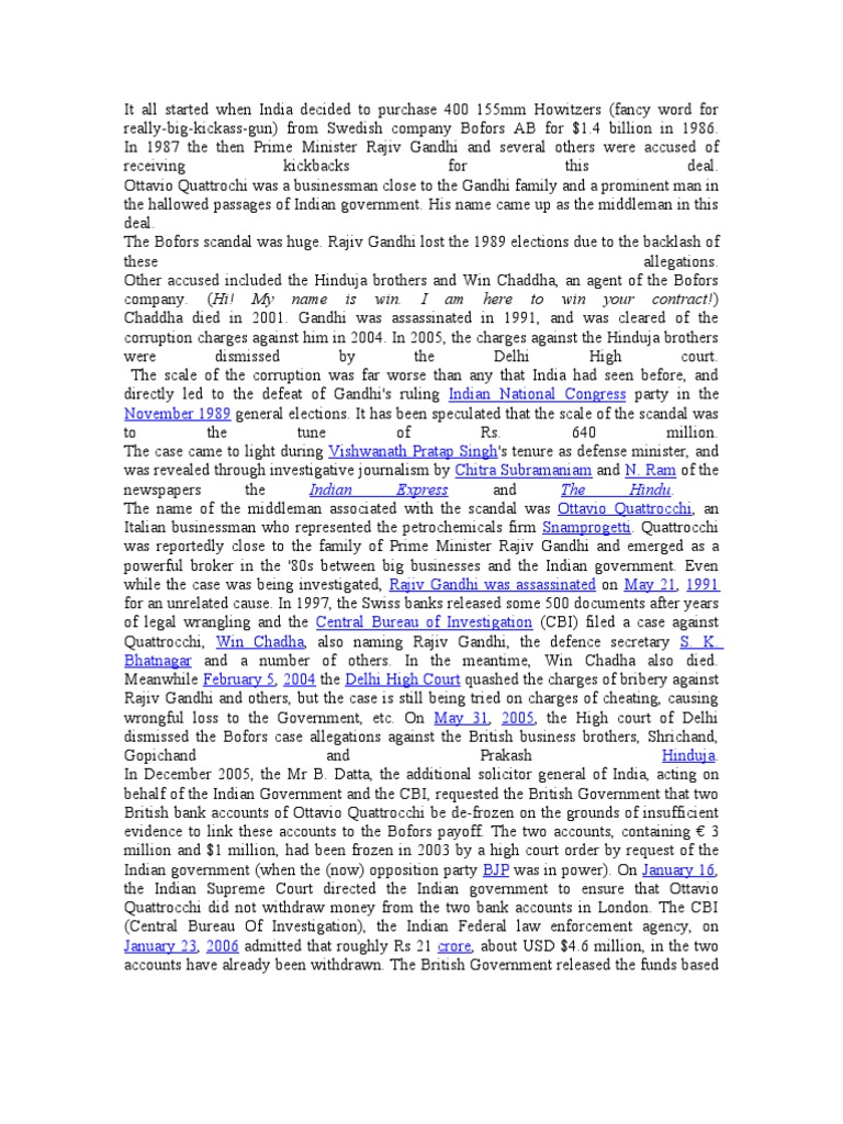 All About Bofors Scandal | PDF | Politics Of India | Government