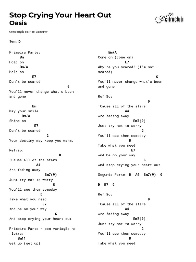 Stop Crying Your Heart Out - Oasis Cifra | PDF | Music Industry | Song ...