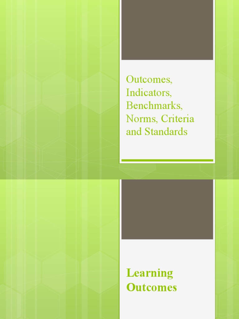 Outcomes, Indicators, Benchmarks, Norms | PDF | Educational Assessment ...