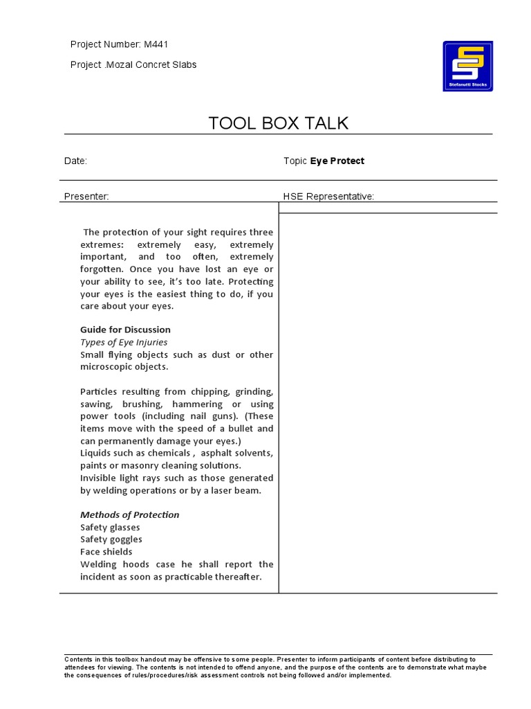 Eye Protection Toolbox Talk | PDF