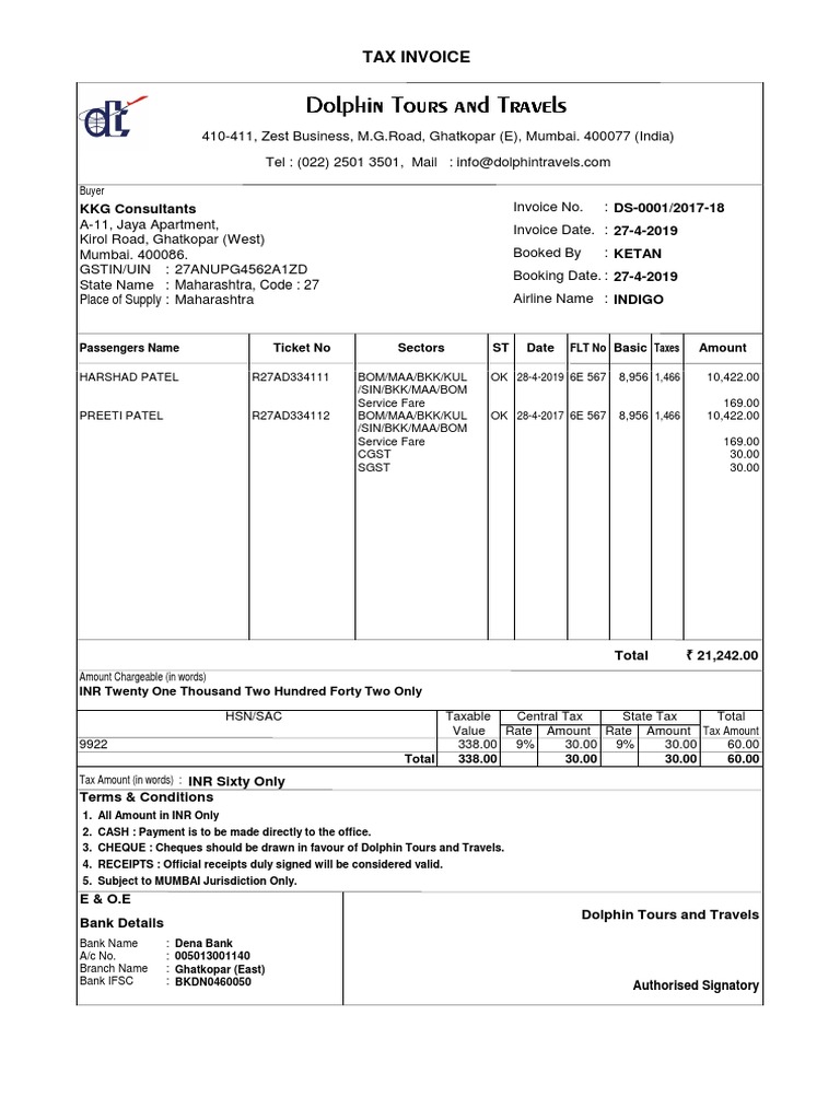 Tours Operators Sample Invoice | PDF | Invoice | Trade