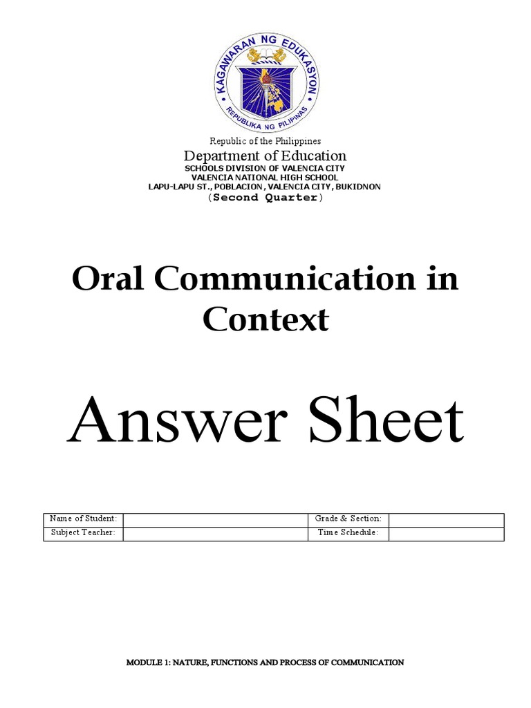 Oral Communication Answer Sheet | Download Free PDF | Communication ...