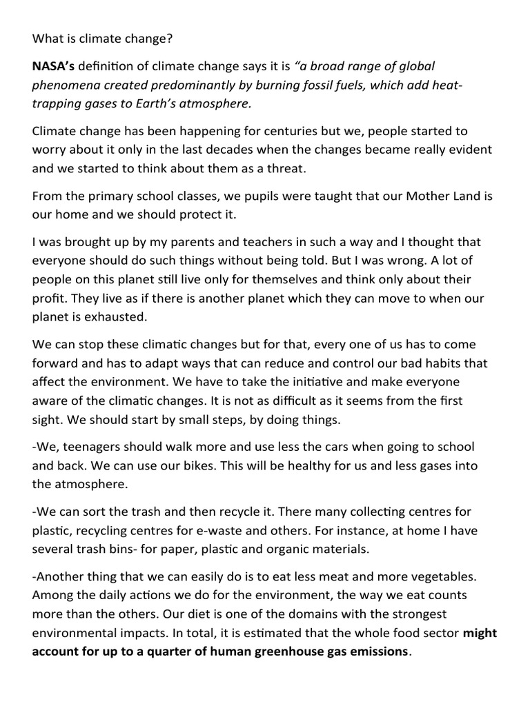 NASA's definition of climate change and small daily actions to reduce ...