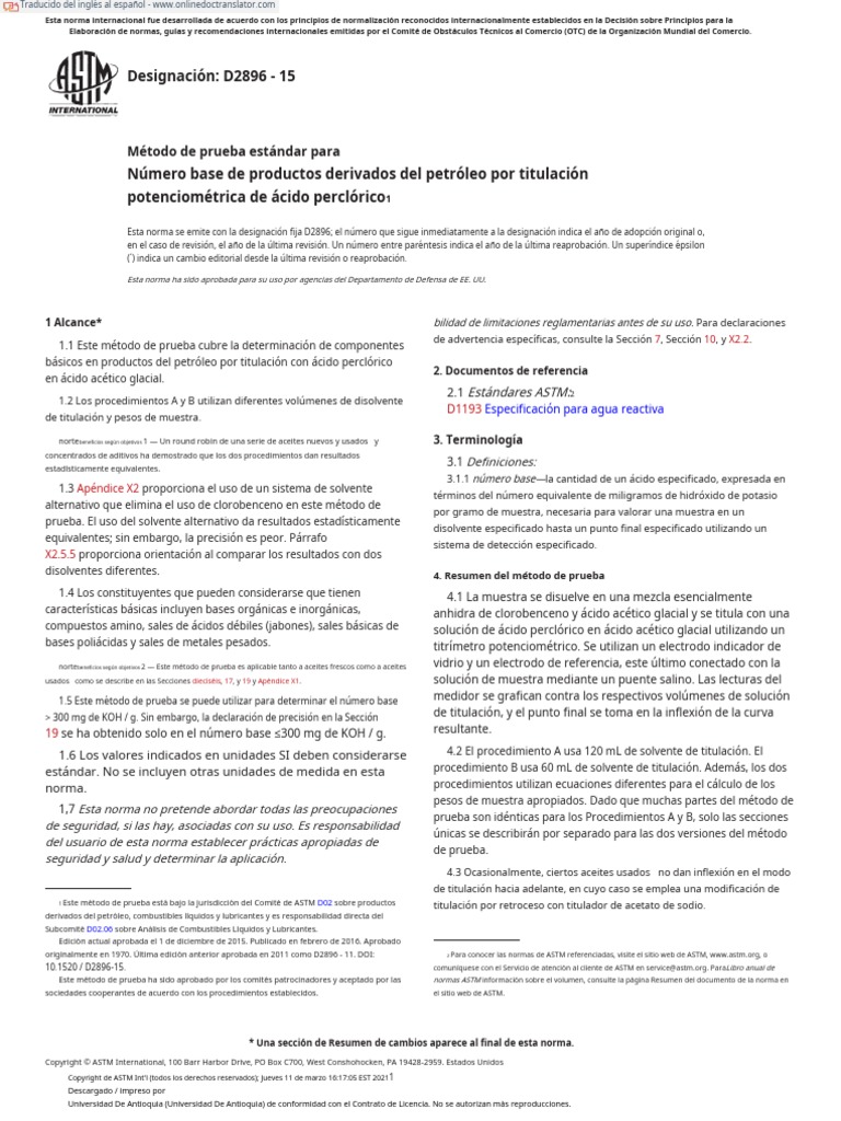 Designación: D2896 - 15: Método de Prueba Estándar para | PDF | Química ...