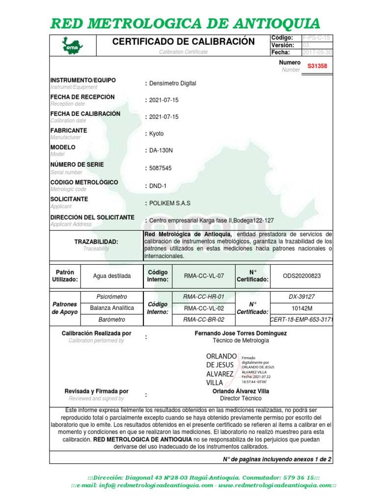 S31358 Densimetro Digital Kyoto DA-130N DND-1 | PDF | Metrología ...