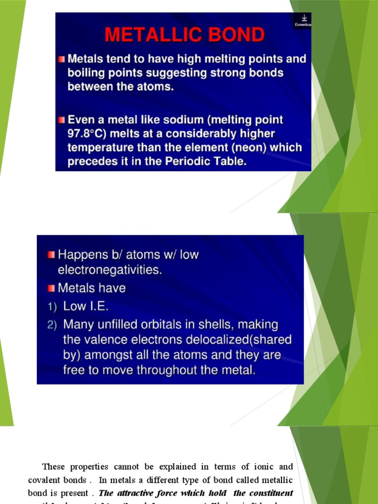 Understanding Metallic Bonding Properties | PDF | Chemical Bond | Electron