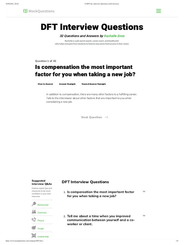 32 DFT Inc. Interview Questions (With Answers) | PDF | Interview | Job ...
