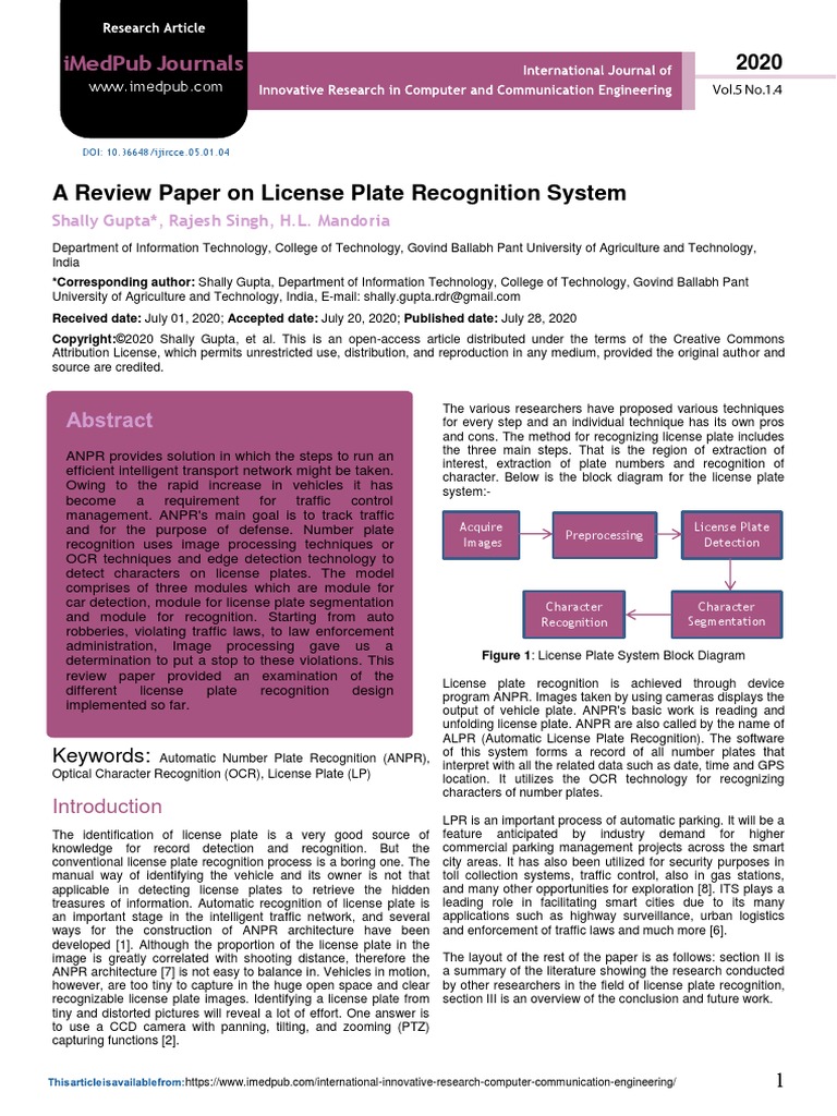 A Review Paper On License Plate Recognition System | PDF | Optical ...