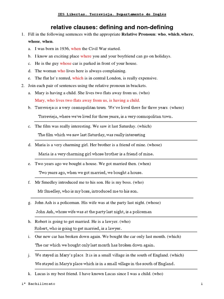 Exercises on Relative Clauses | PDF | Syntax