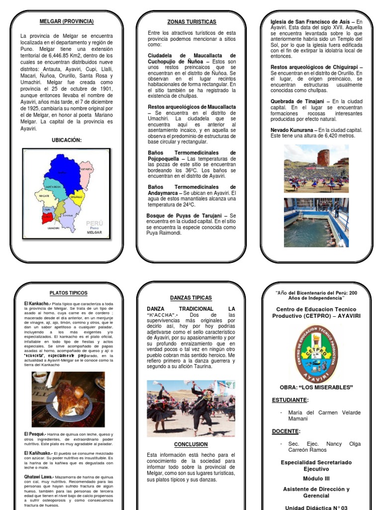 Triptico Prov. Melgar - Cetpro Ayaviri | PDF | Cocina | Alimentos