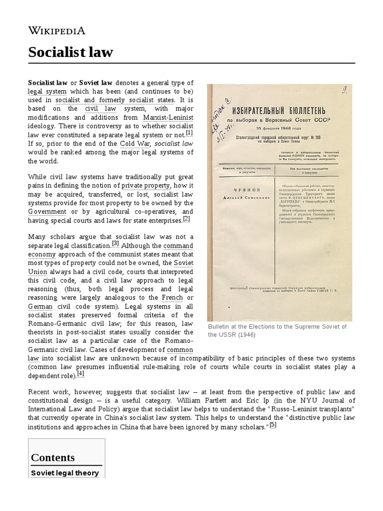 Socialist Law: Socialist Law or Soviet Law Denotes A General Type of ...