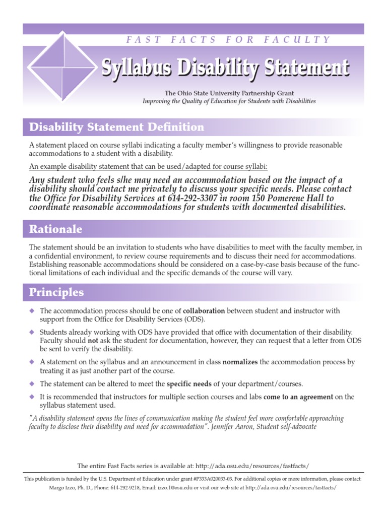 Syllabus Disability Statement | PDF | Disability | Textbook