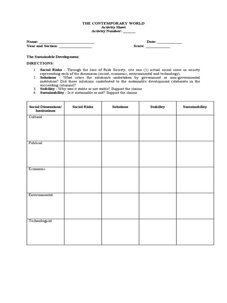 TCW Week 15 The Sustainable Development ACTIVITY SHEET | PDF