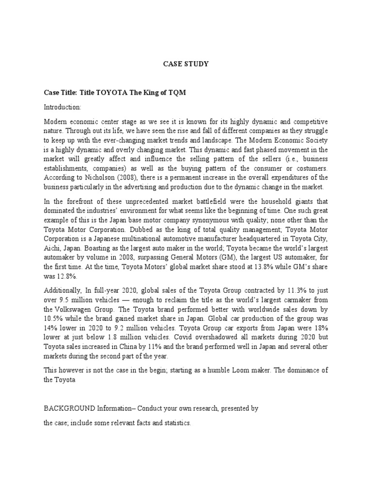 Case Study | PDF | Toyota | Car