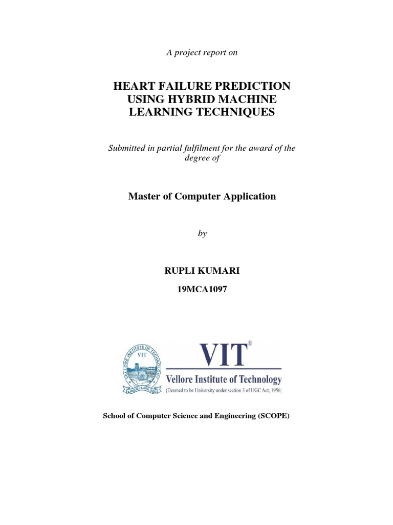 19MCA1097 Project Report On Heart Failure Prediction | PDF | Statistical Classification ...