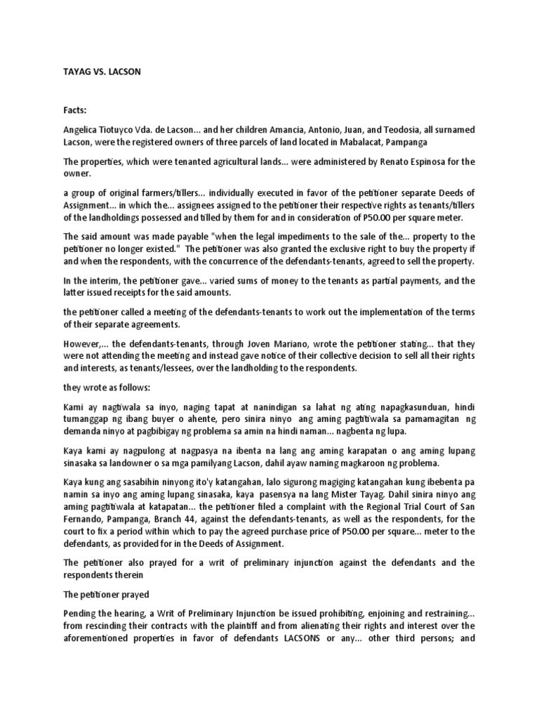 Tayag vs. Lacson | PDF | Assignment (Law) | Civil Law (Legal System)