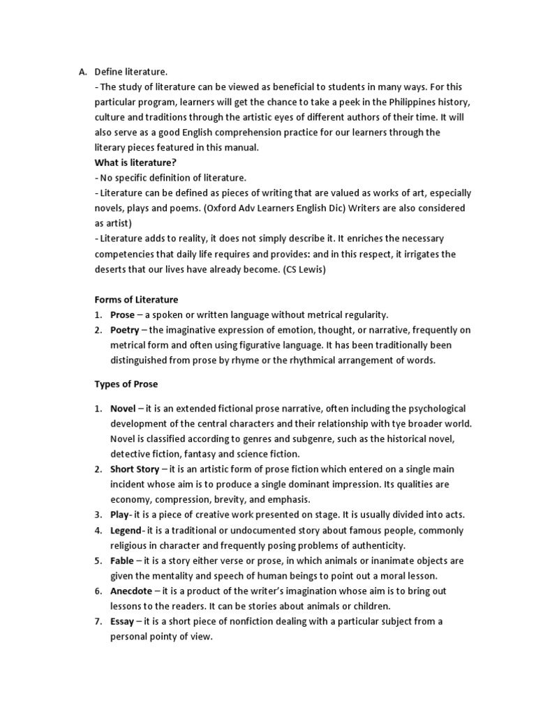 Literature: Forms, Elements, and Genres | PDF | Poetry | Writing