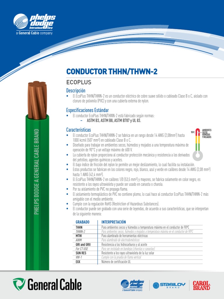 Conductor THHN-THWN-2 Phelpsdoge | PDF | Cloruro de polivinilo | Química