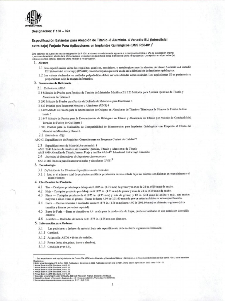 ASTM F136 - 02a | PDF