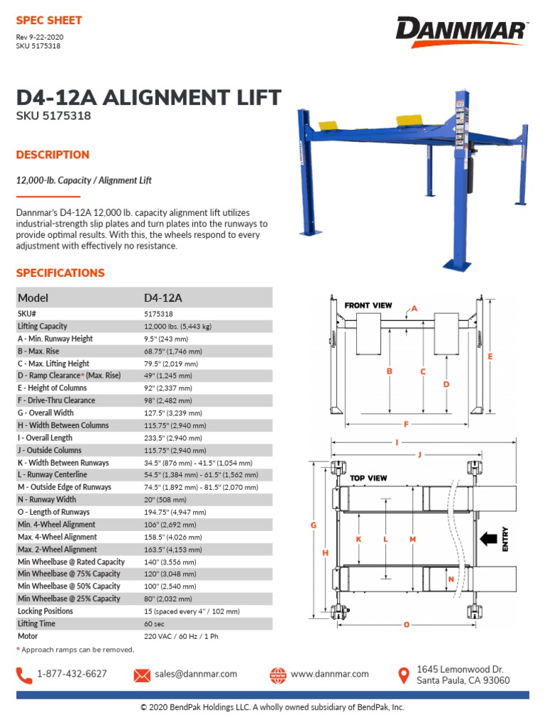 D4-12 Four-Post Lift - 5175317 - Dannmar | PDF