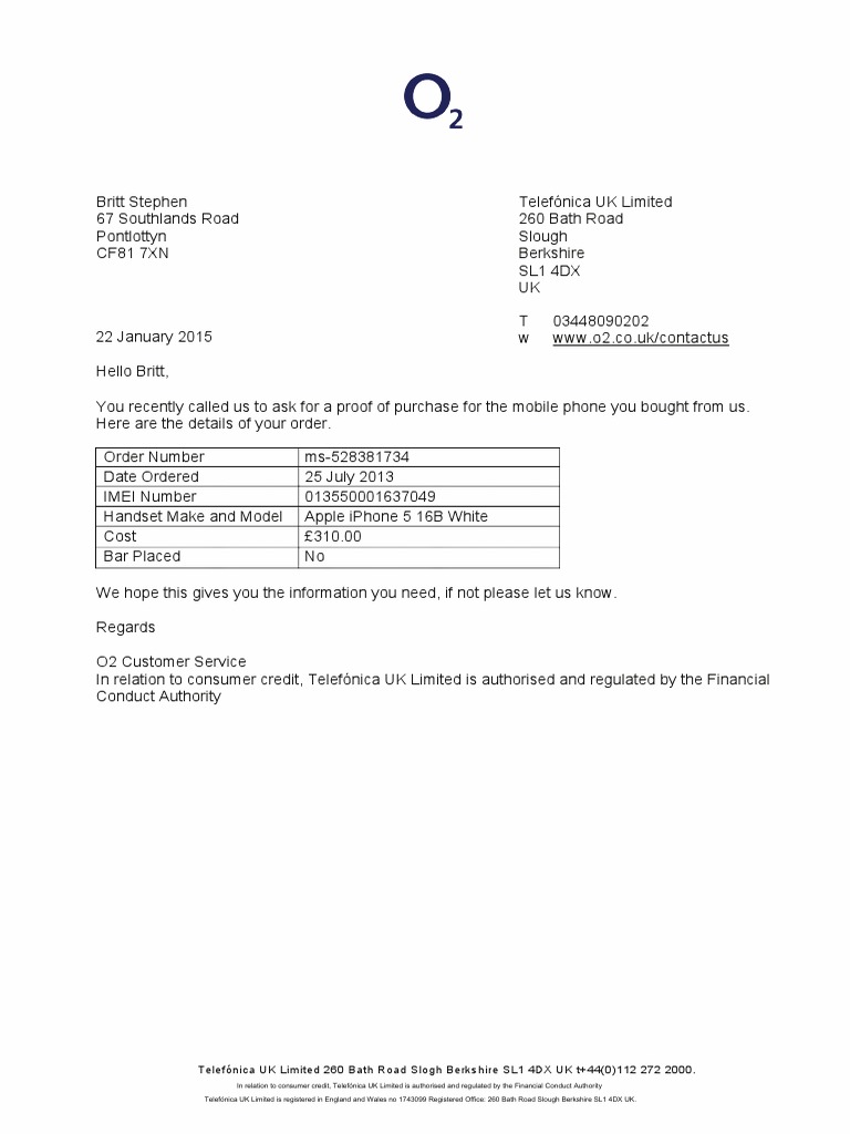 Telefónica UK Limited 260 Bath Road Slogh Berkshire SL1 4DX UK t+44 (0 ...