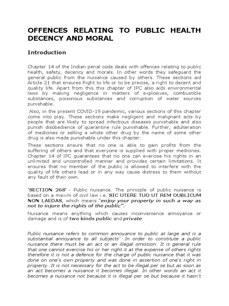Public Health and Decency Offences | PDF | Bail | Nuisance