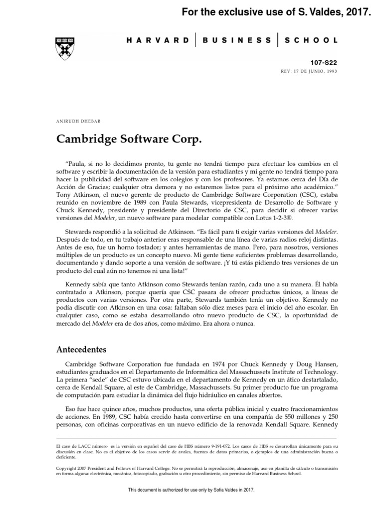 Caso de Estudio Cambridge Software Corp | PDF | Software | Mercado (economía)