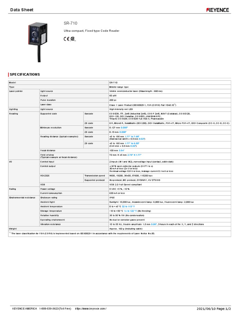 SR-710 Datasheet | PDF | Barcode | Laser